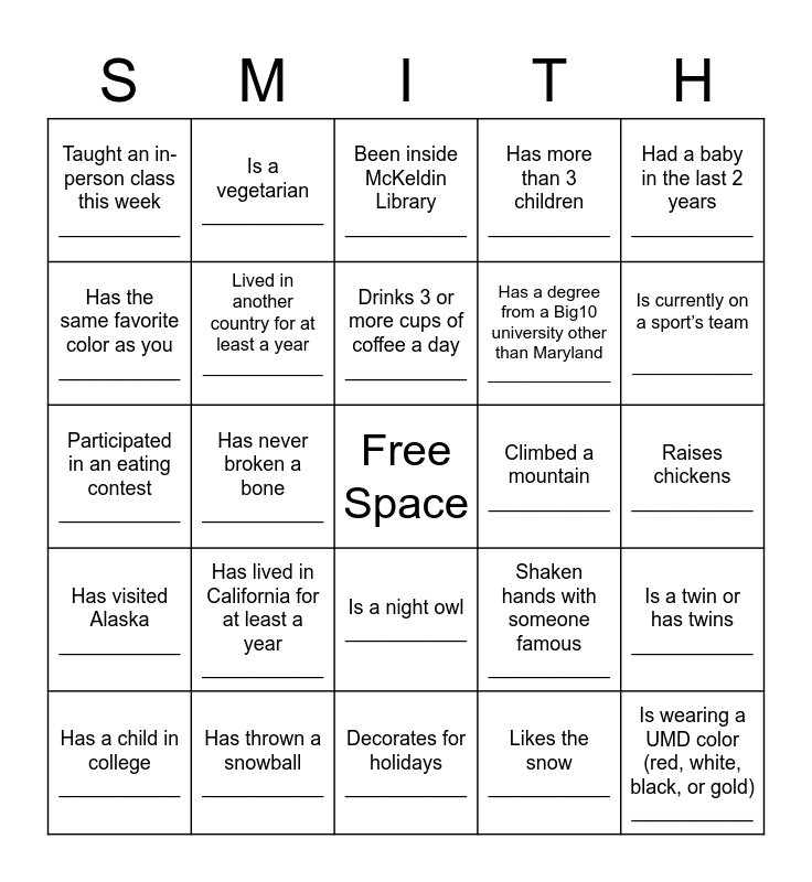 Smith Bingo 2021 Bingo Card
