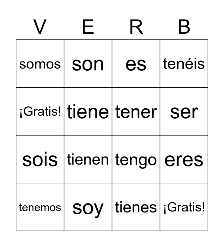 Ser y tener conjugations Bingo Card