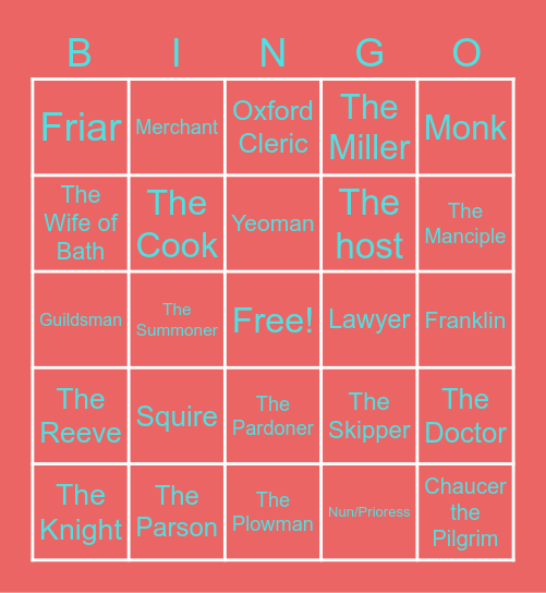 The Canterbury Tales Bingo Card