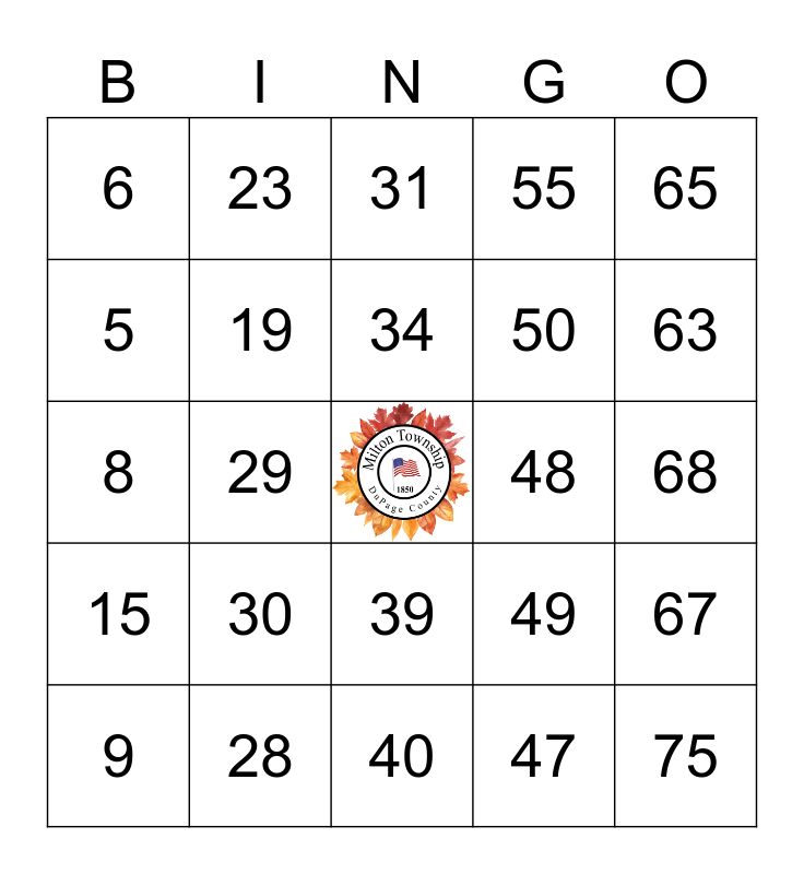 MILTON TOWNSHIP BINGO Card
