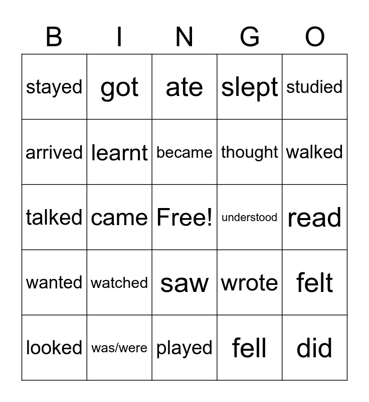 Past Simple Bingo Card