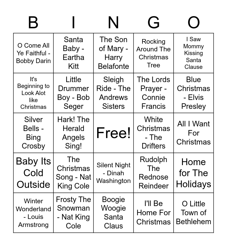 Christmas Carol Bingo! Bingo Card