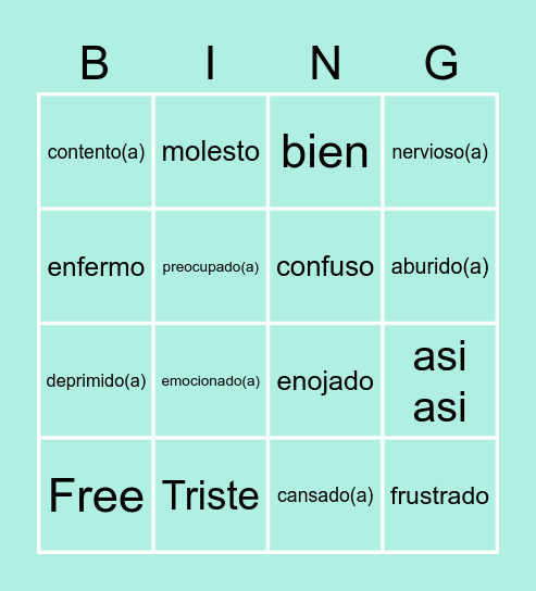 Emotions Bingo (Spanish Edition) Bingo Card