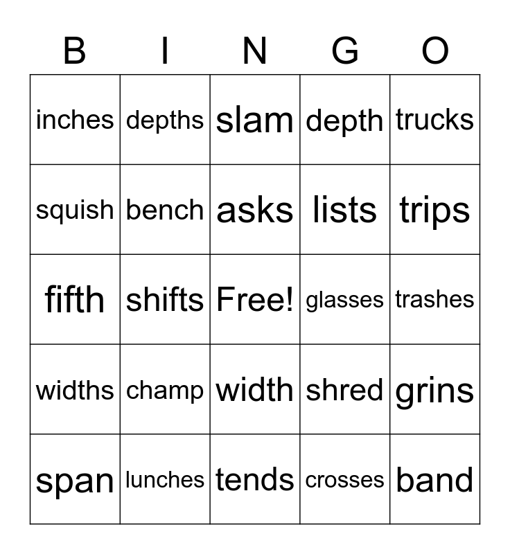 Consonant blends with glued, digraph and suffixes Bingo Card