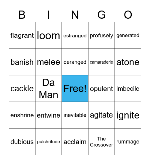 Crossover Vocab Bingo Card