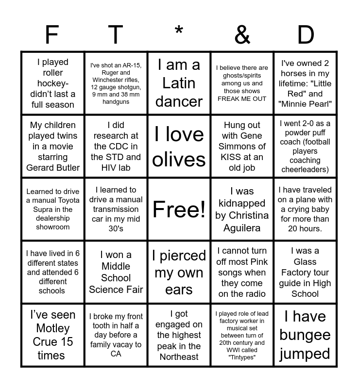FT&D FUN FACT BINGO Card