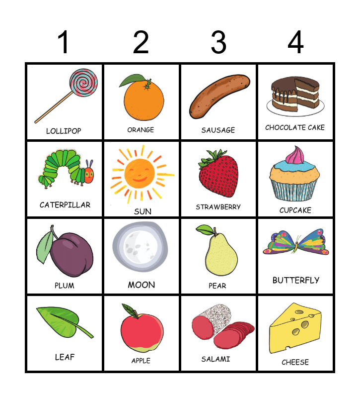 The Very Hungry Caterpillar Bingo Card