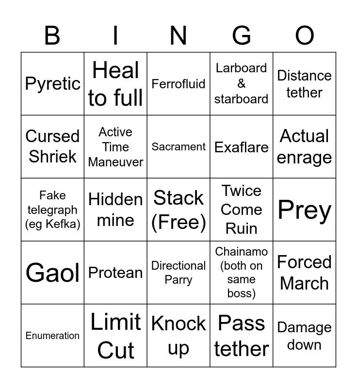 Endwalker Mechanics Bingo Card