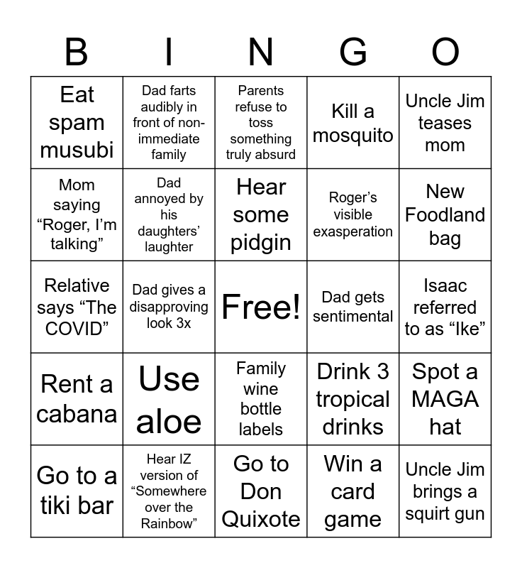 Hawaiian Punch Bingo Card