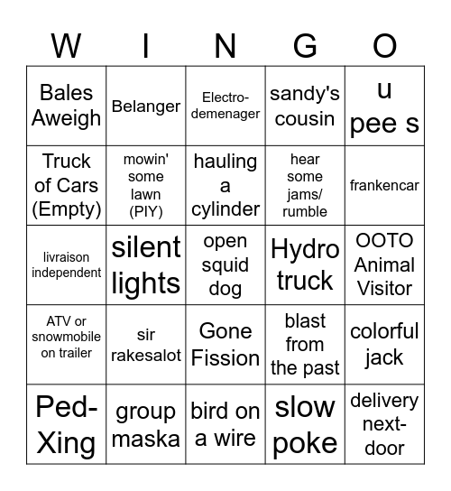 classic w.i.n.g.o Bingo Card