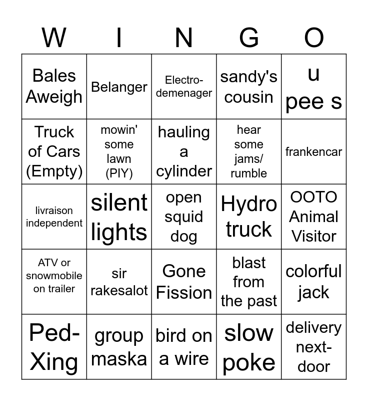 classic w.i.n.g.o Bingo Card