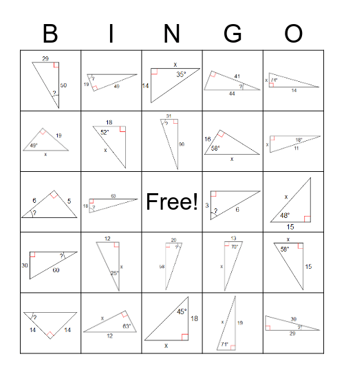 Trigonometry Bingo Card