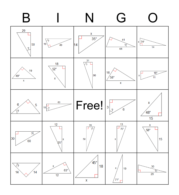Trigonometry Bingo Card