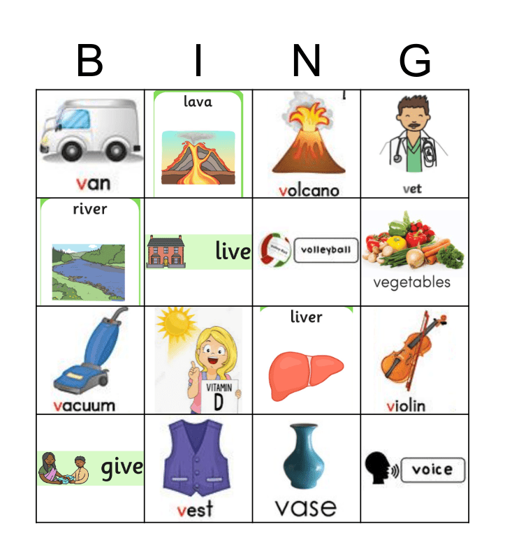 v sound Bingo Card