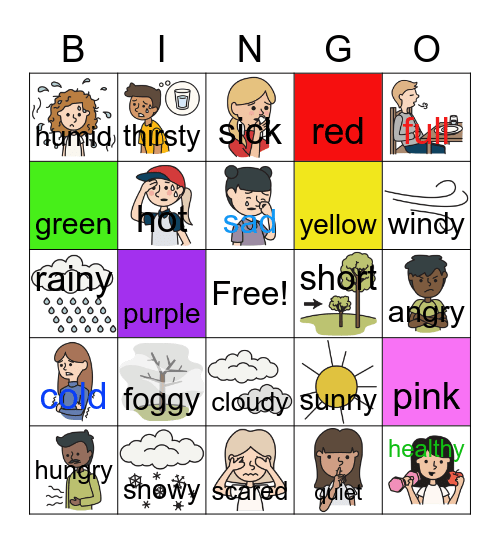Adjectives Bingo Card