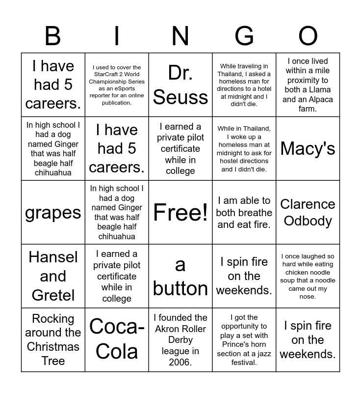 Trivia Bingo Card