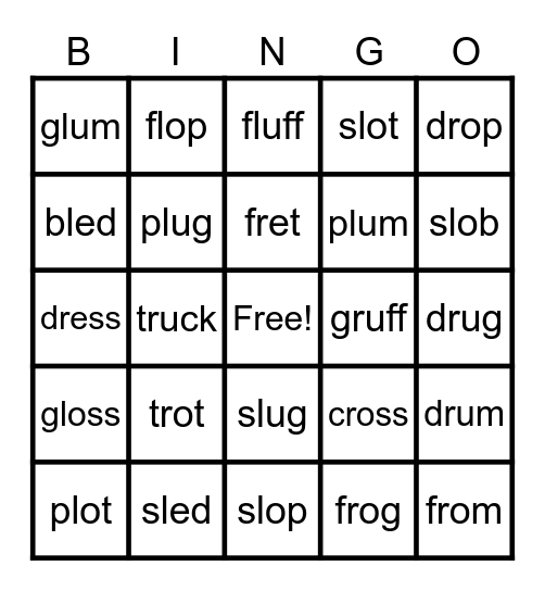 Short e, o, and u with initial blends Bingo Card