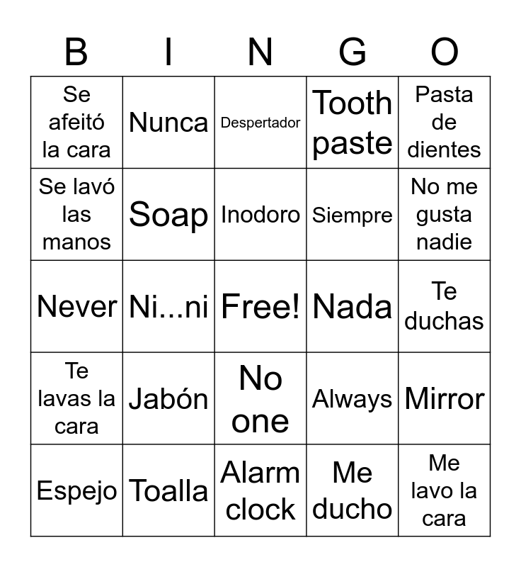 La Rutina Diaria Bingo Card