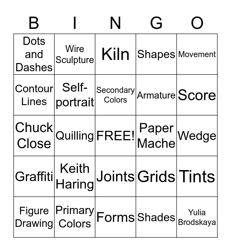 5th Grade ART Bingo Card