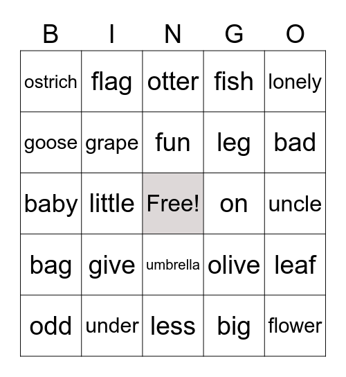 Jolly Phonics Sound Set 3 Bingo Card