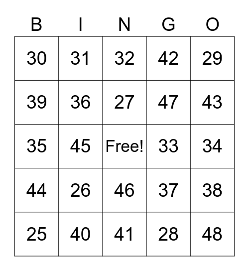BINGO35 48 Bingo Card BINGO35 48 Bingo Card