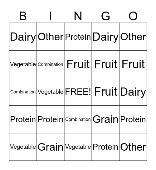 MyPlate Bingo Card