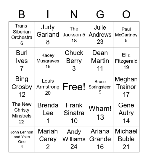 Who Sang It? Christmas Edition! Bingo Card