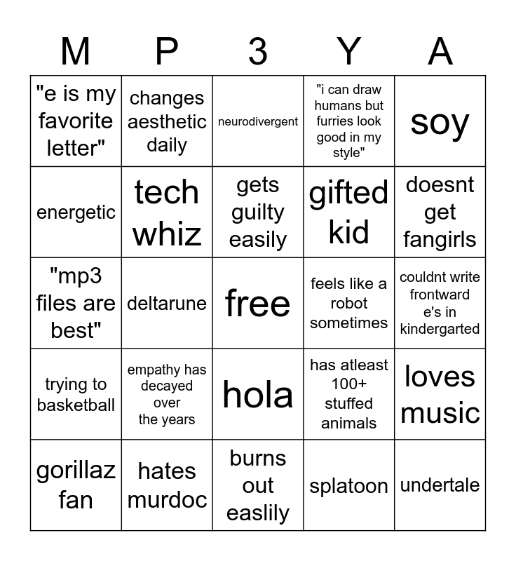 relate to me bingo Card