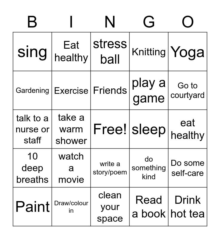 COPING STRATEGIES Bingo Card