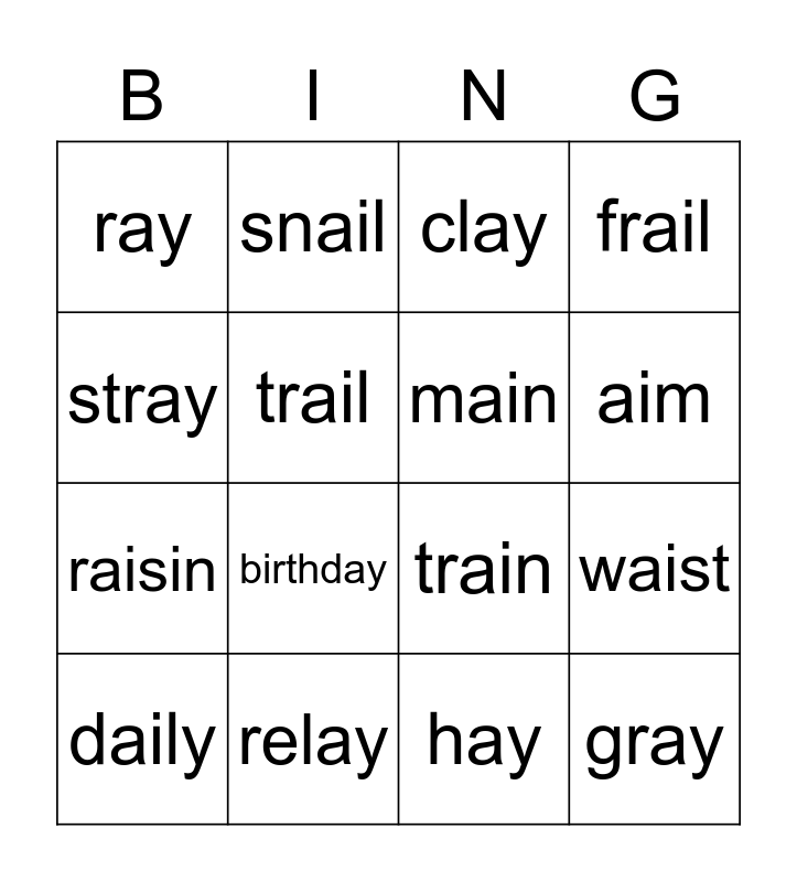 ai- ay- bingo Card