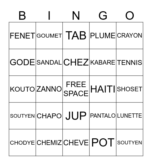 CREOLE Bingo Card
