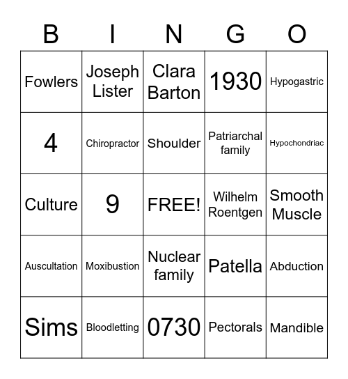 Health Science Midterm! Bingo Card