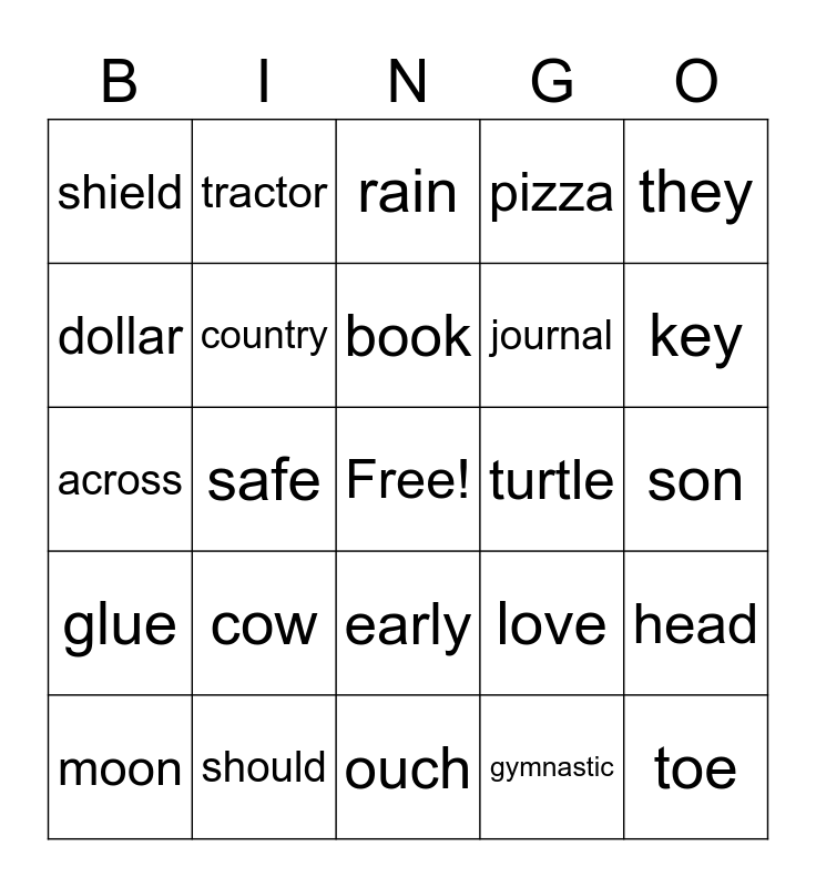 Advance Vowel Sounds Bingo Card