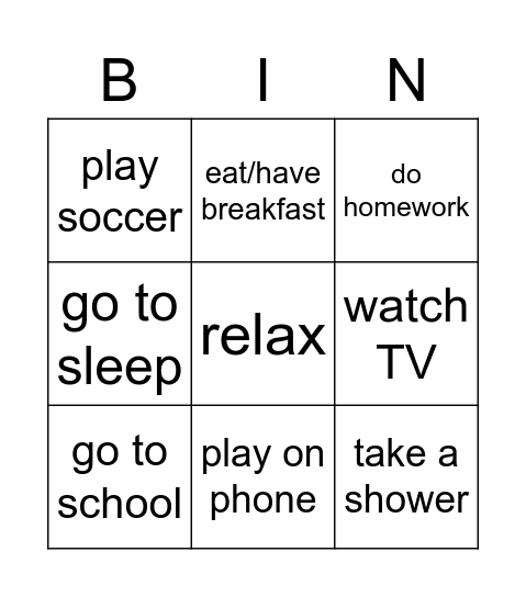 Daily routines Bingo Card
