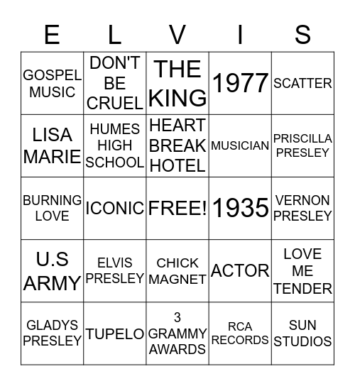 ELVIS PRESLEY Bingo Card