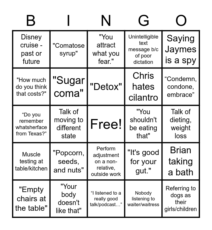 Van Fam Bingo Card