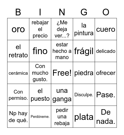 Unidad 3.2 Avancemos 2 Bingo Card