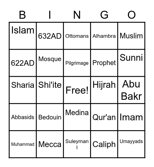 The Islamic World Bingo Card