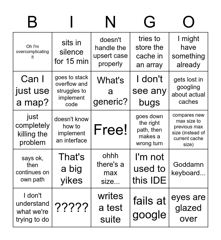 Interview Bingo Card