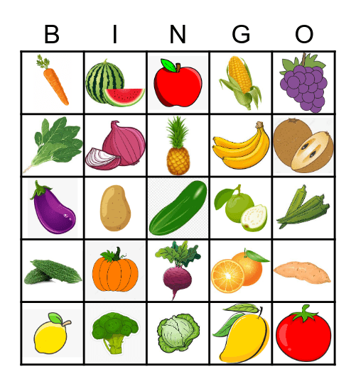 Vegetable and Fruit Bingo Card