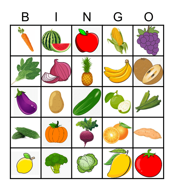 Vegetable and Fruit Bingo Card