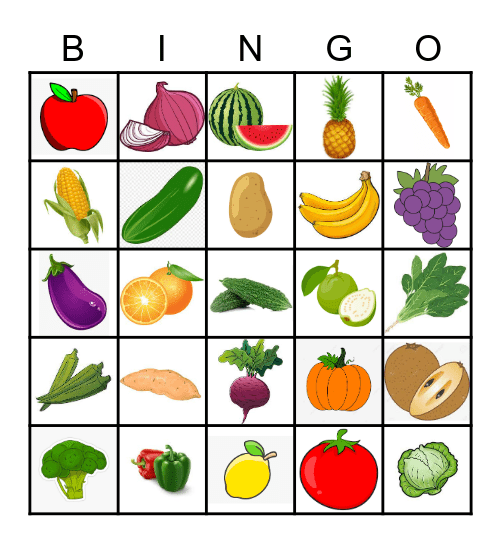 Vegetable and Fruit Bingo Card