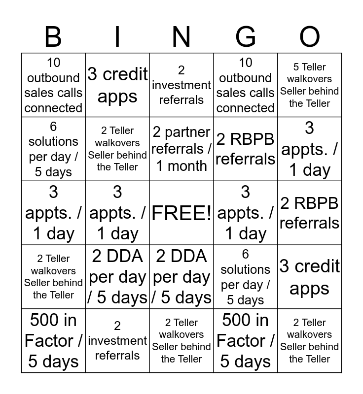 Banker Bingo Card