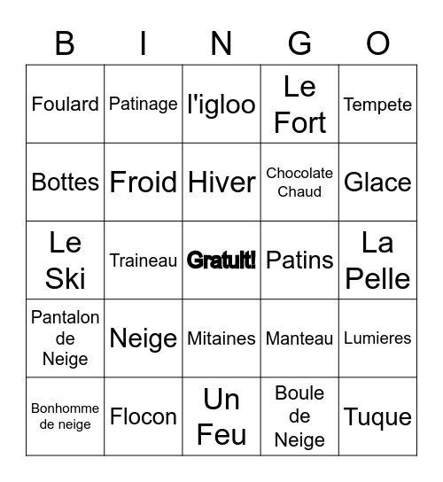 Bingo L'Hiver Bingo Card