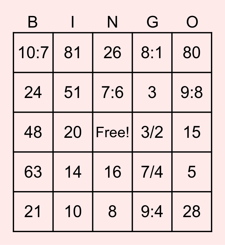 Ratio Word Problems 2 Bingo Card Ratio Word Problems 2 Bingo Card