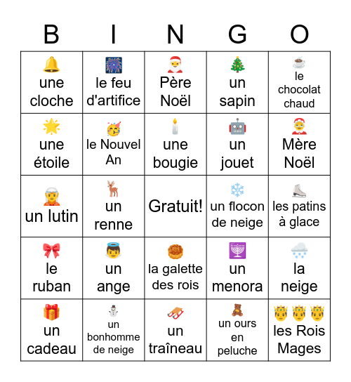 Le Noël Bingo Card