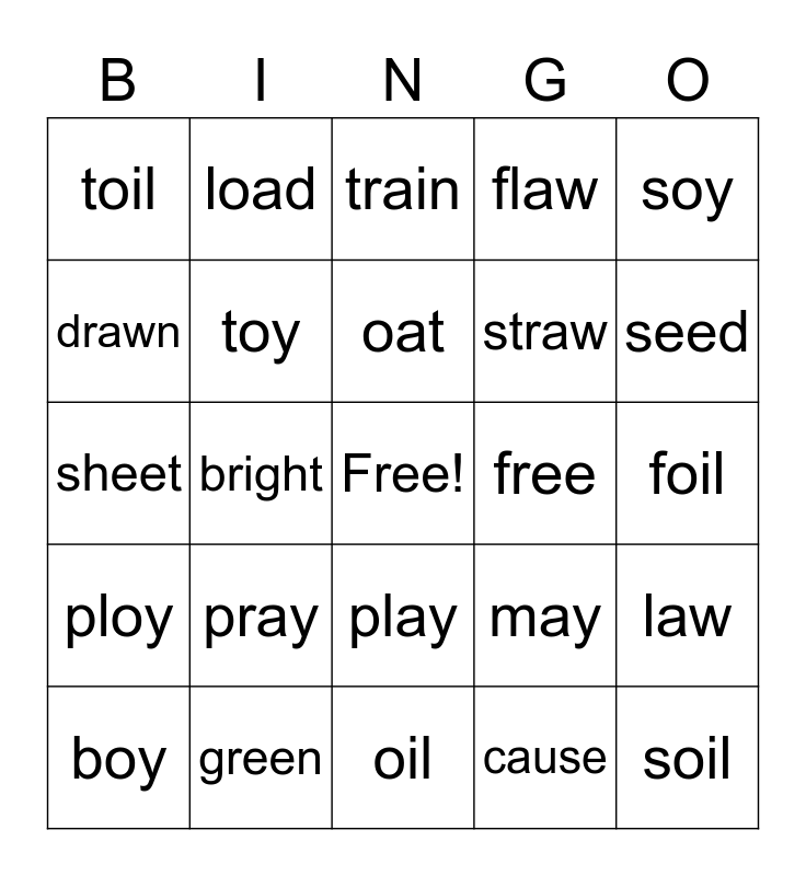 Predictable Vowel Teams (Single Syllable) Bingo Card