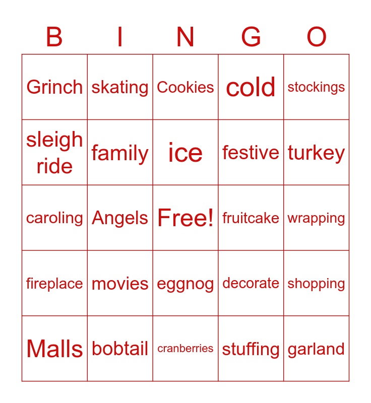 Holiday Celebration Bingo Card