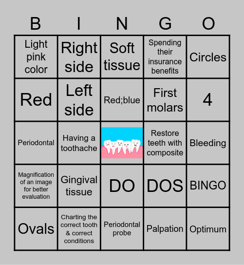 Oral Diagnosis and Treatment Planning Bingo Card