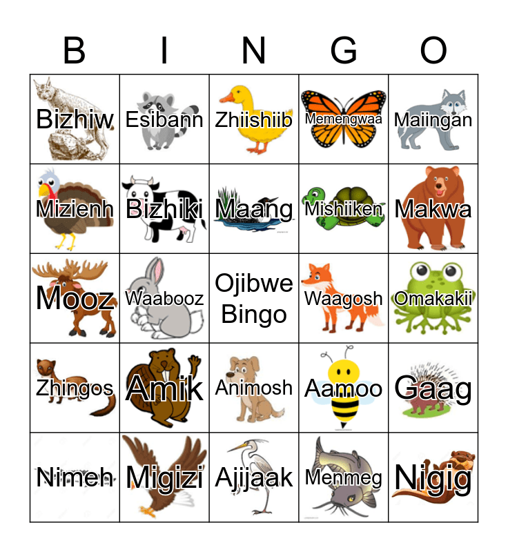 Ojibwe Bingo Card
